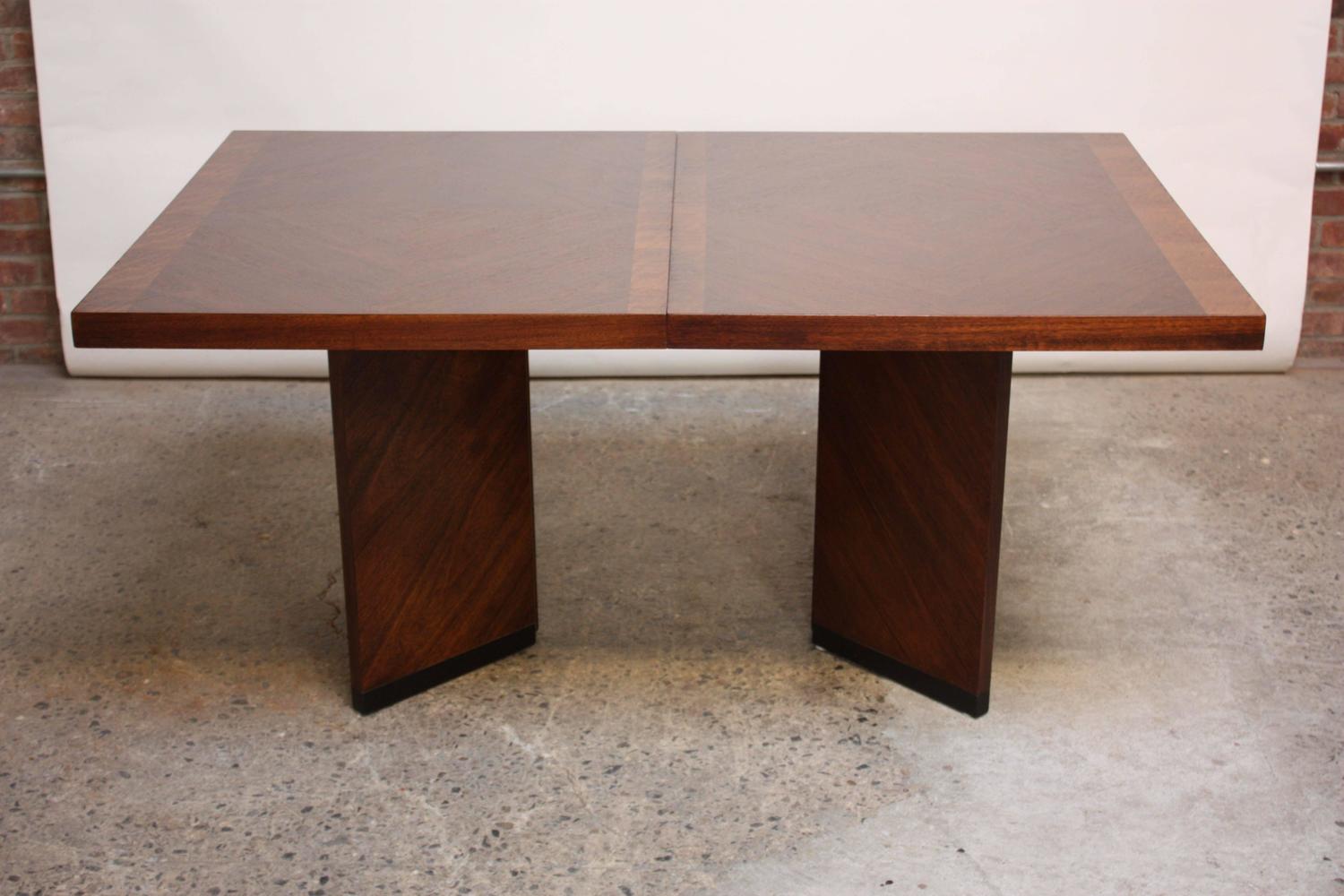 Brutalist Pedestal Parquet Walnut Dining Table by Lane at 1stdibs