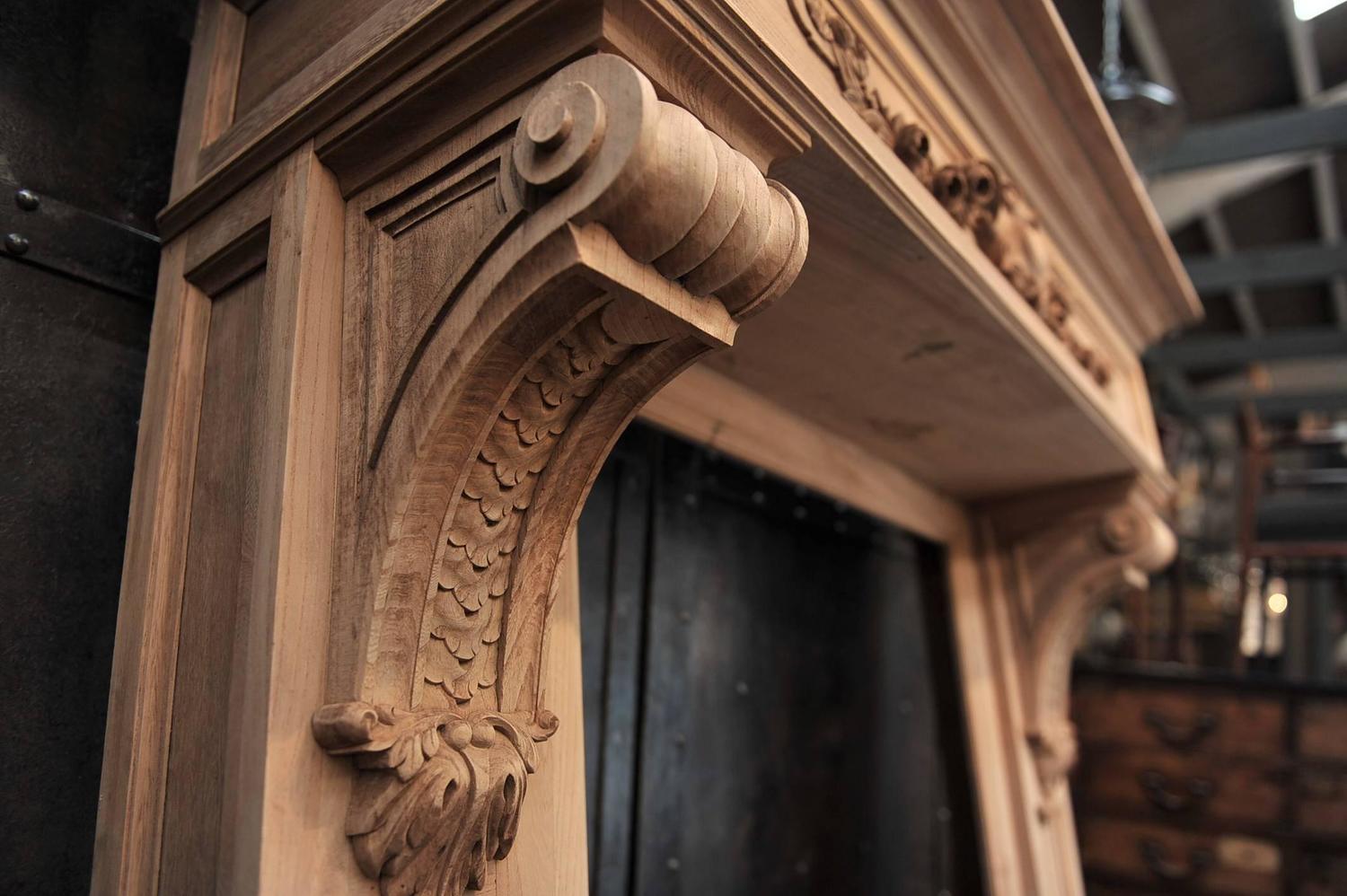 Early 1900s French Carved-Oak Fireplace Mantel at 1stdibs