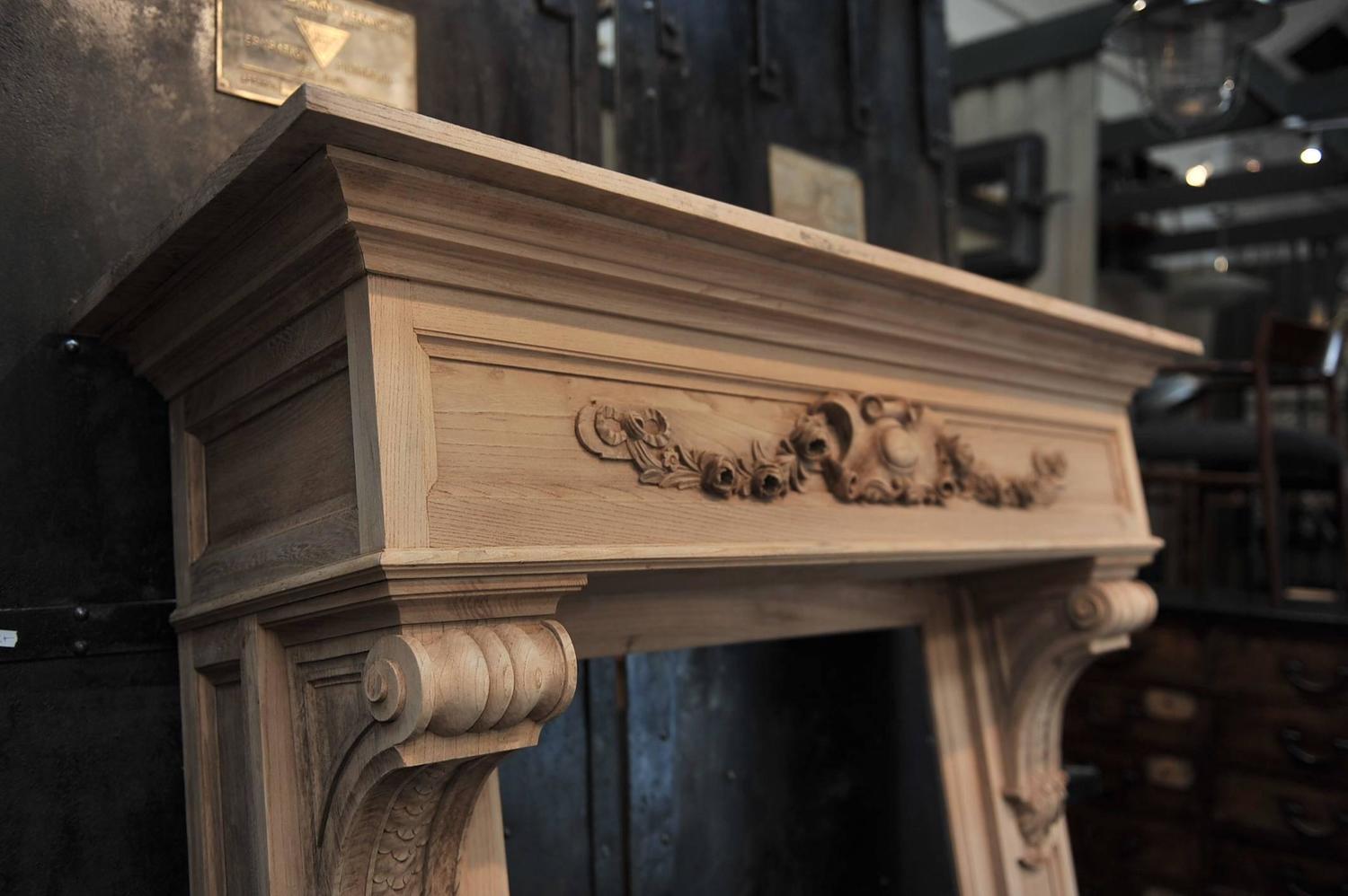 Early 1900s French Carved-Oak Fireplace Mantel at 1stdibs