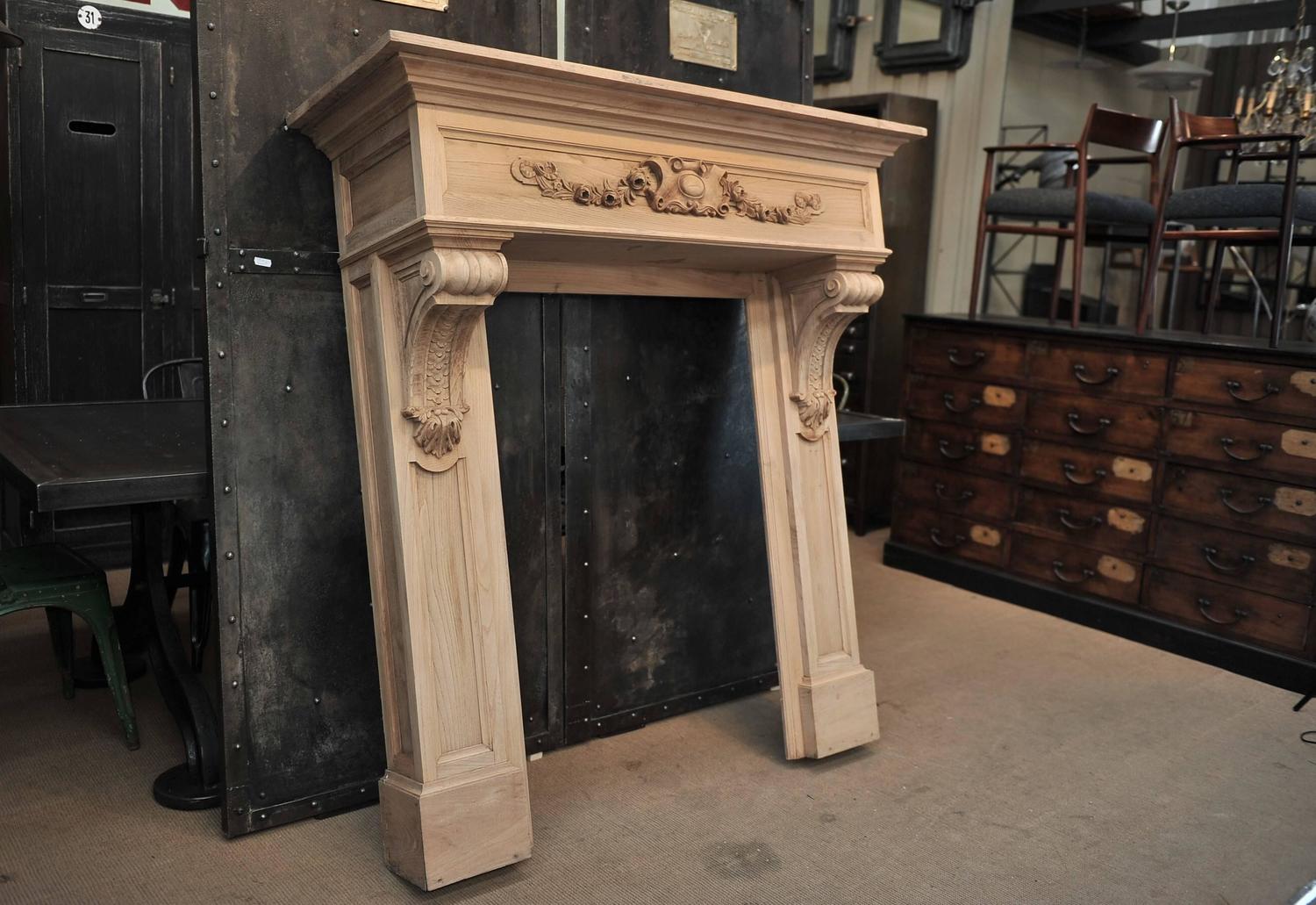 Early 1900s French Carved-Oak Fireplace Mantel at 1stdibs