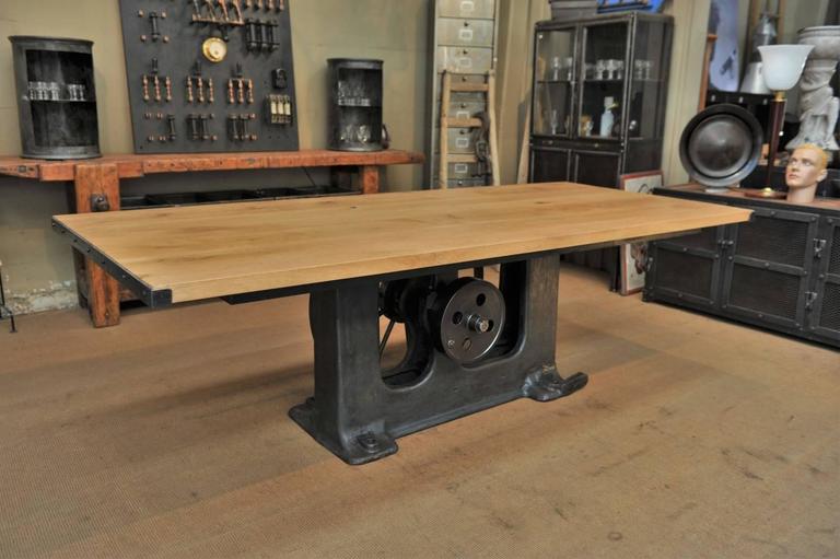 Industrial Factory Cast Iron and Oak Big Wheel Dining Table at 1stDibs ...