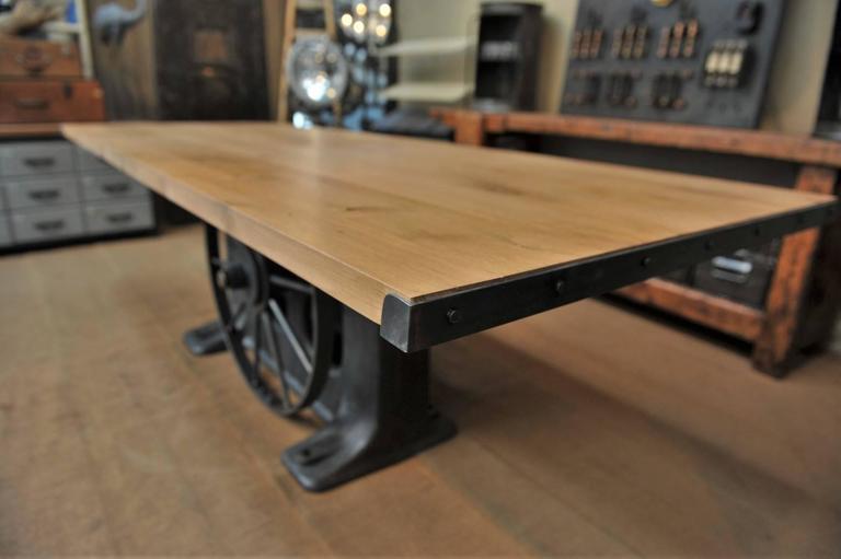 Industrial Factory Cast Iron and Oak Big Wheel Dining Table at 1stDibs ...