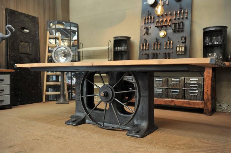 Industrial Factory Cast Iron and Oak Big Wheel Dining Table at 1stDibs ...
