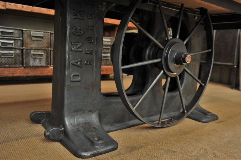 Industrial Factory Cast Iron and Oak Big Wheel Dining Table at 1stDibs ...