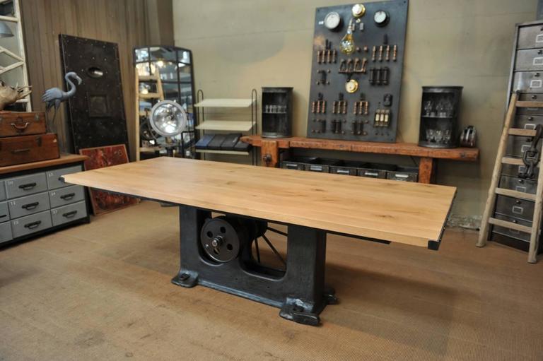Industrial Factory Cast Iron and Oak Big Wheel Dining Table at 1stDibs ...