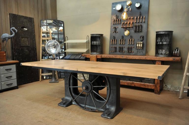 Industrial Factory Cast Iron and Oak Big Wheel Dining Table at 1stDibs ...