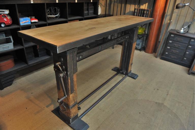 Industrial Console Table Iron and Wood, 1920 at 1stDibs