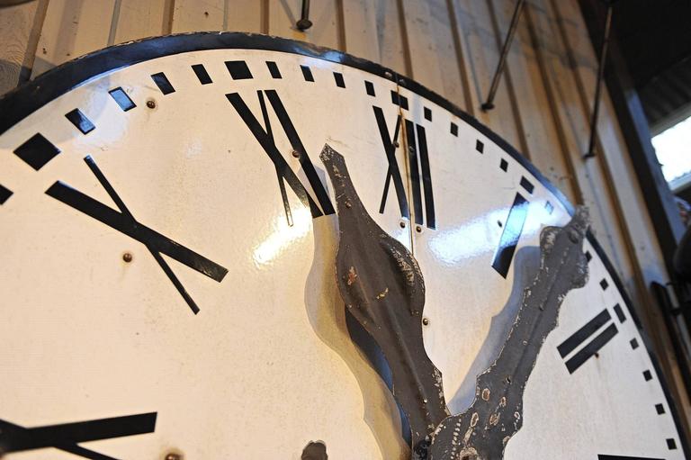 Large 1920s French Enamel Iron Clock Face at 1stDibs