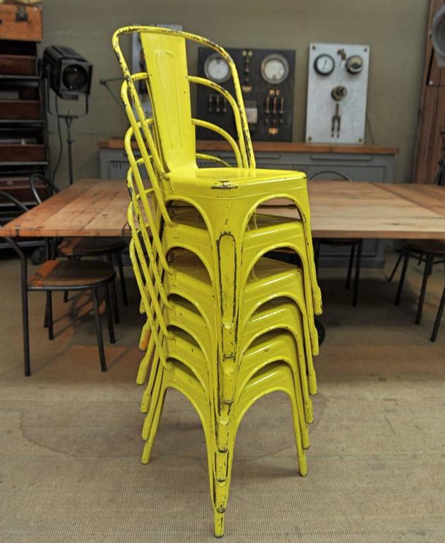 6 Vintage 1950 Tolix Chairs Yellow Patina at 1stDibs