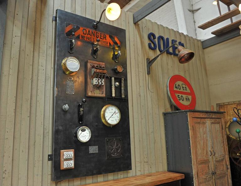1940s French Factory Large Ion and Bakelite Switchboard Industrial Wall ...
