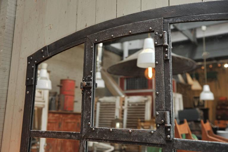 Riveted Iron Factory Window 1900 in Industrial Mirror at 1stDibs