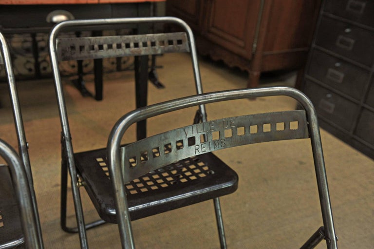 Set of Six Iron Folding Chairs from Reims City Hall, France, circa 1950 ...