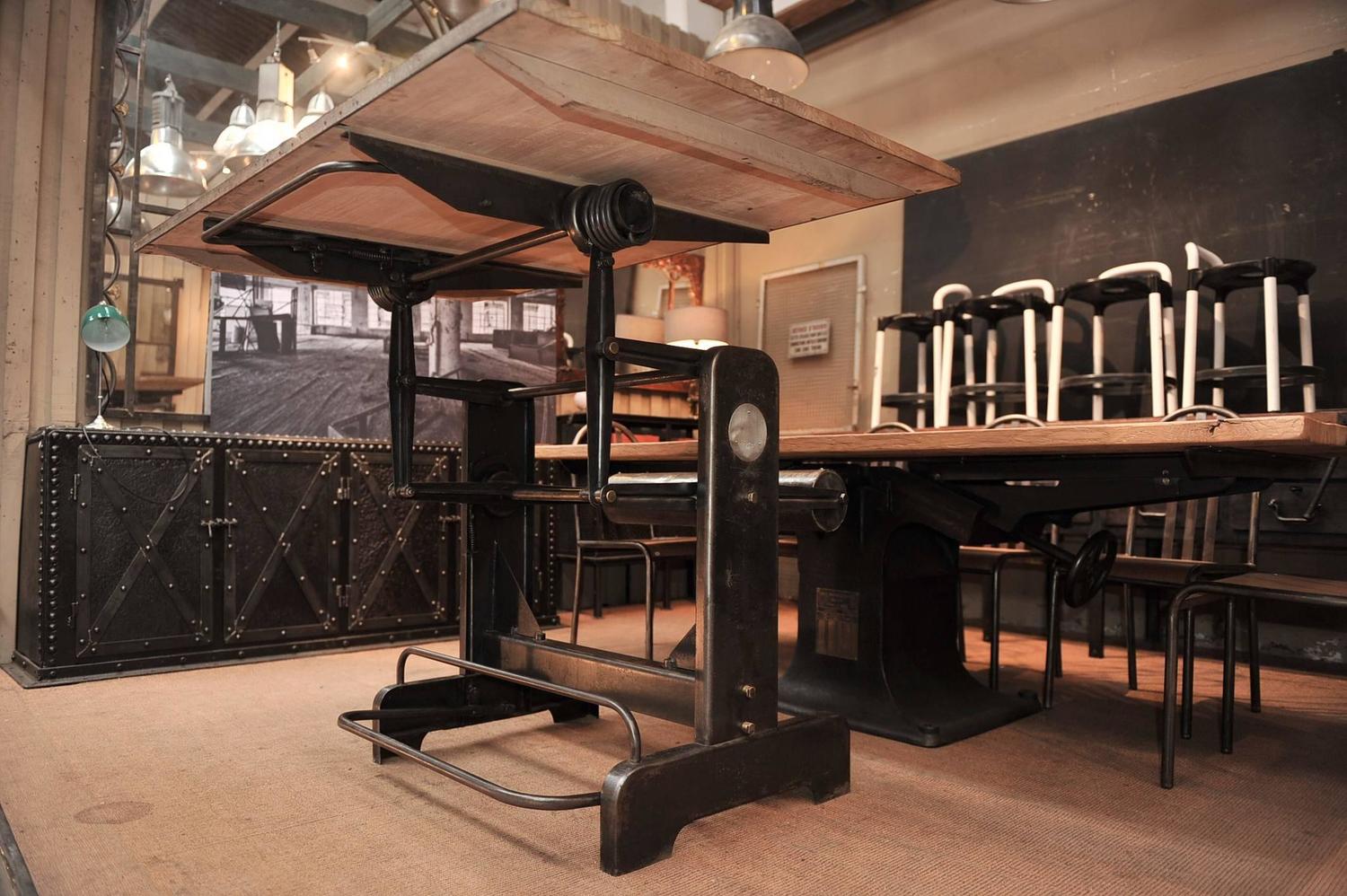 Industrial Adjustable French Architect's Drafting Table, 1950s at 1stdibs