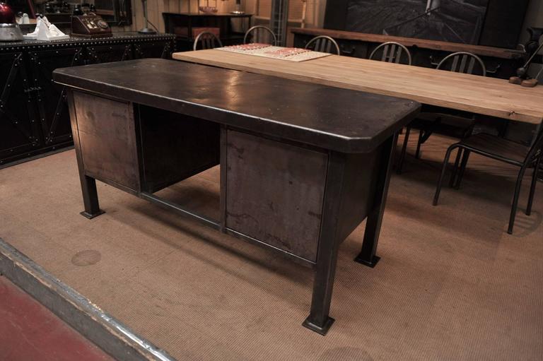Industrial Iron French Factory Desk, 1940s at 1stDibs