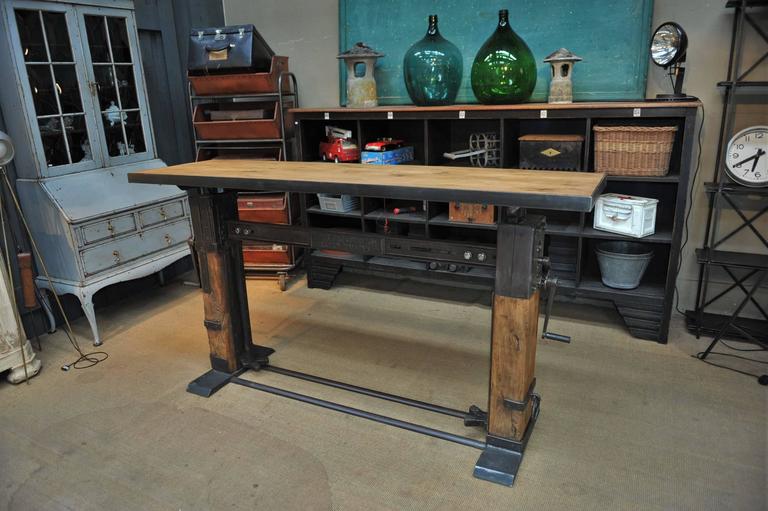 Industrial Console Table Iron and Wood, 1920 at 1stDibs