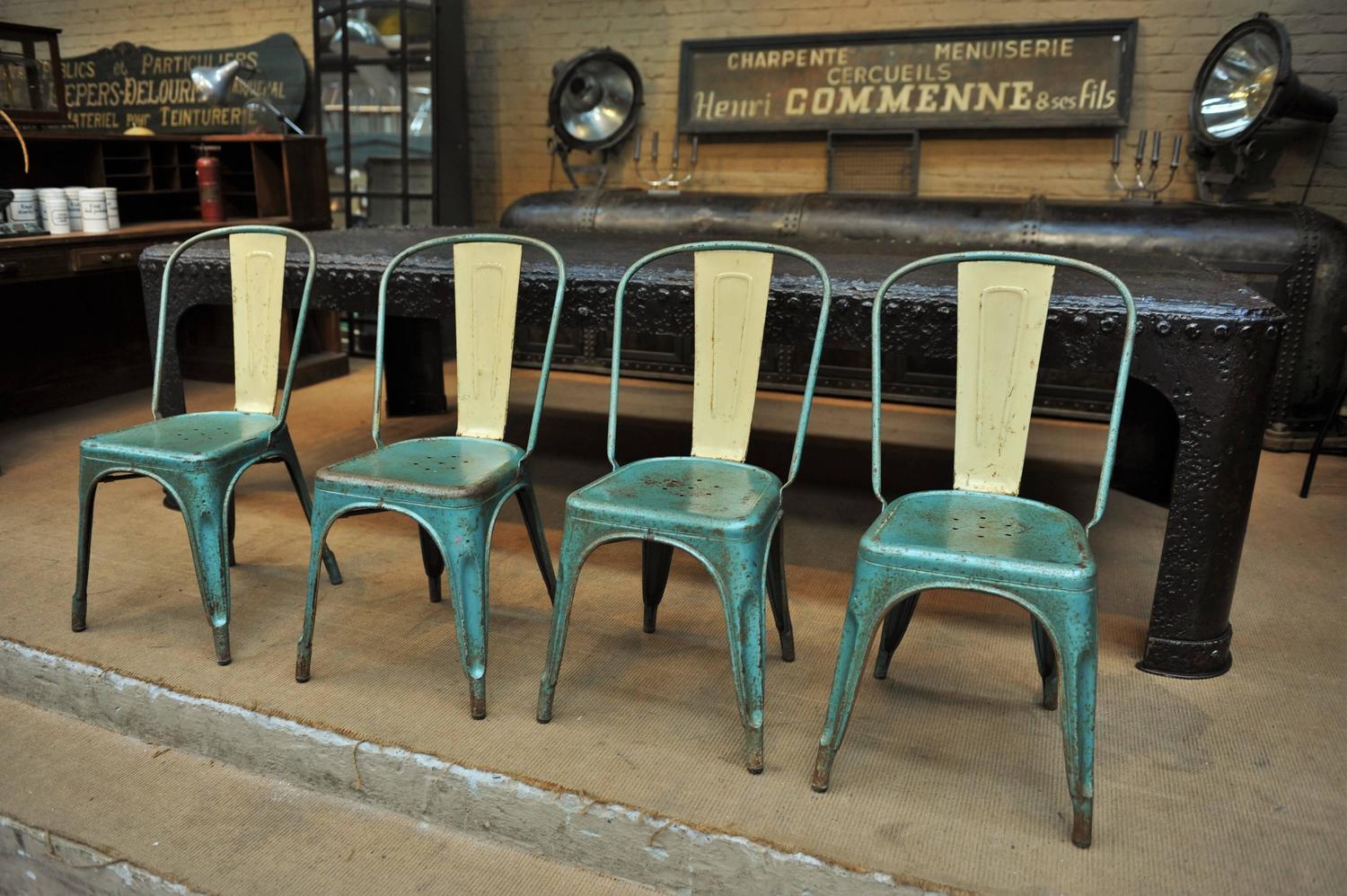 Set of Four Vintage 1950 Tolix Chairs Original Color For Sale at 1stdibs