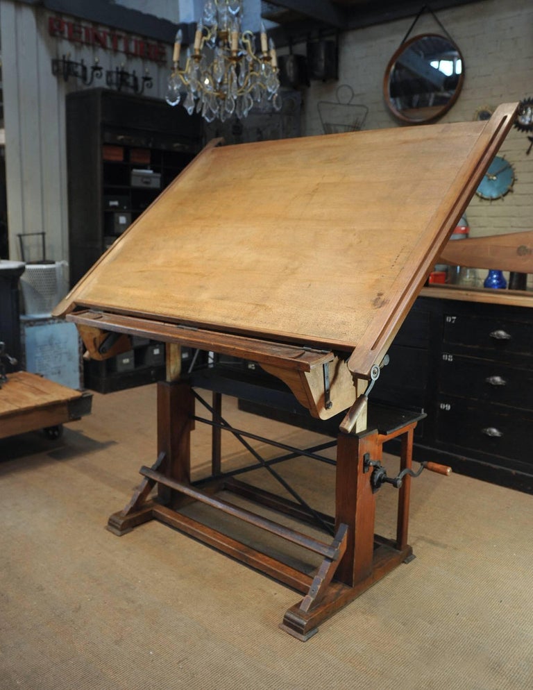 French Adjustable Architect's Drafting Desk Table, 1920s at 1stDibs