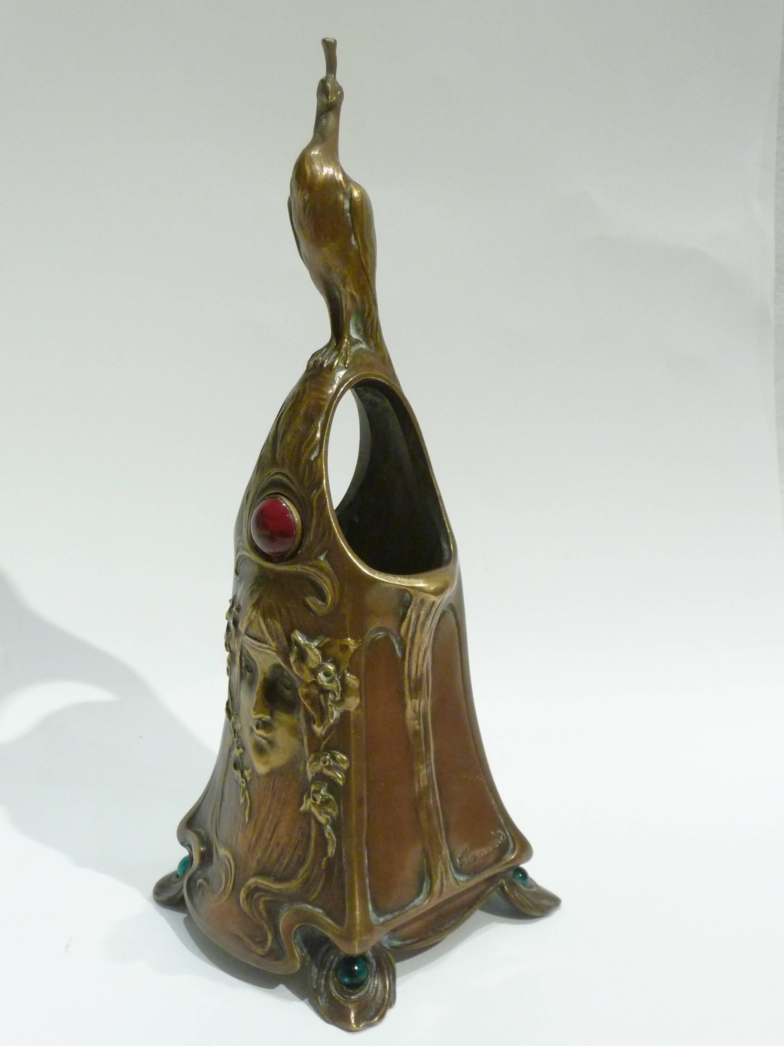 Georges Flamand, an Art Nouveau Woman and Peacock Footed Vase, Signed ...