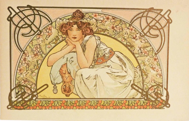 Alfons Mucha, Art Nouveau Set of Six Postcards, Signed For Sale at 1stDibs