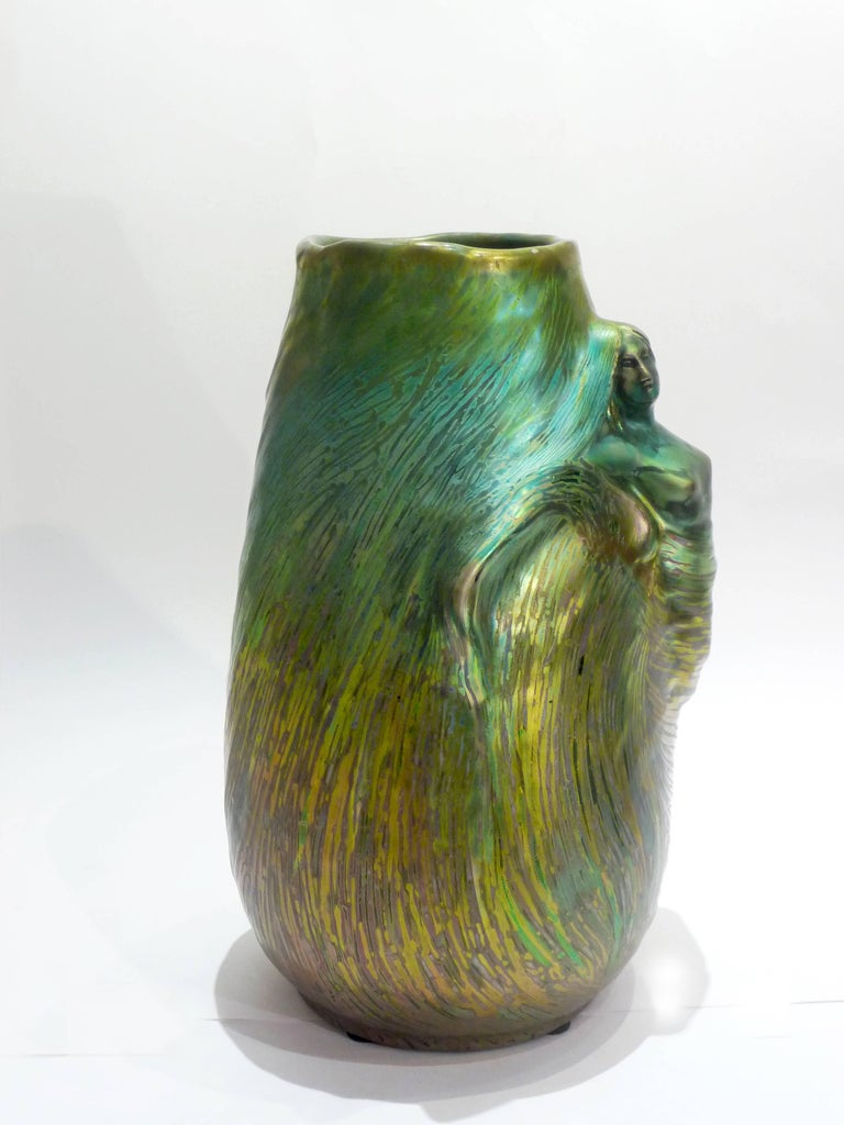 Clément Massier, Alexandre Vibert, Art Nouveau Iridescent Ceramic Vase ...