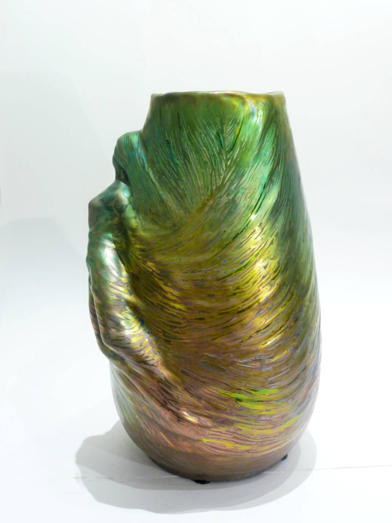 Clément Massier, Alexandre Vibert, Art Nouveau Iridescent Ceramic Vase ...