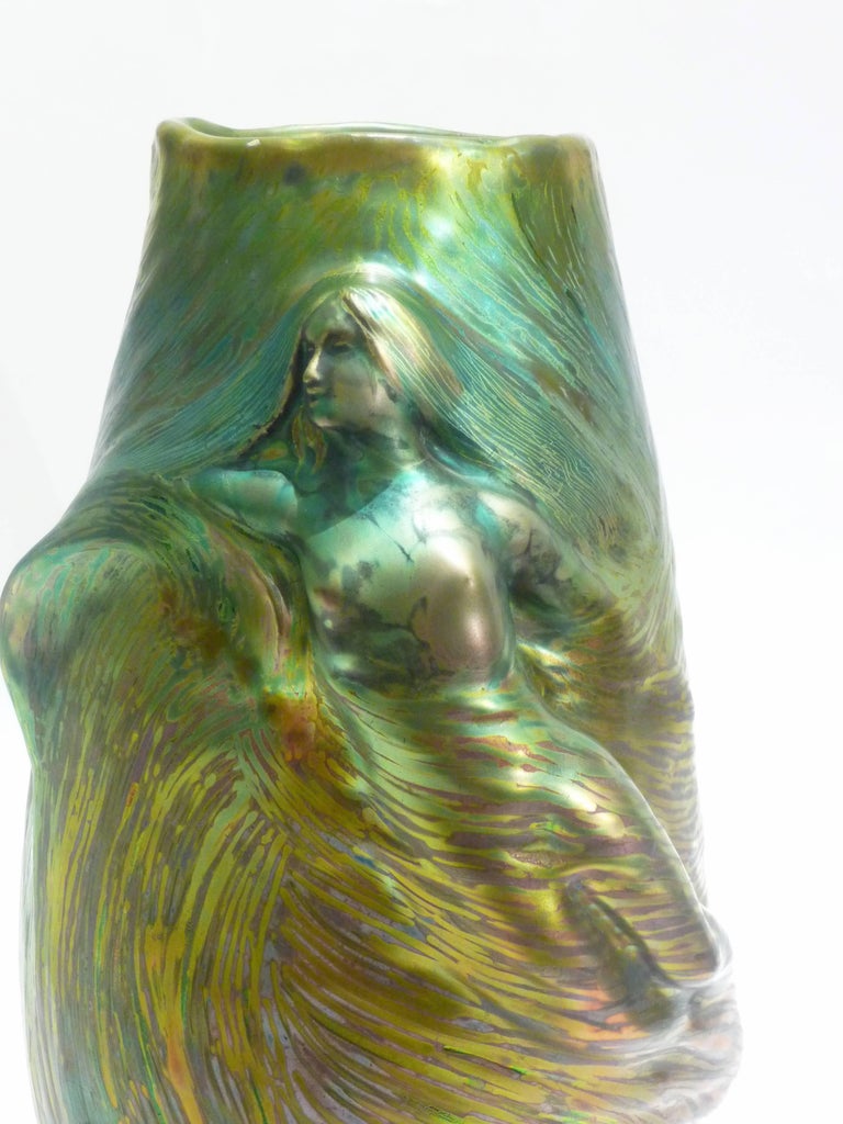 Clément Massier, Alexandre Vibert, Art Nouveau Iridescent Ceramic Vase ...