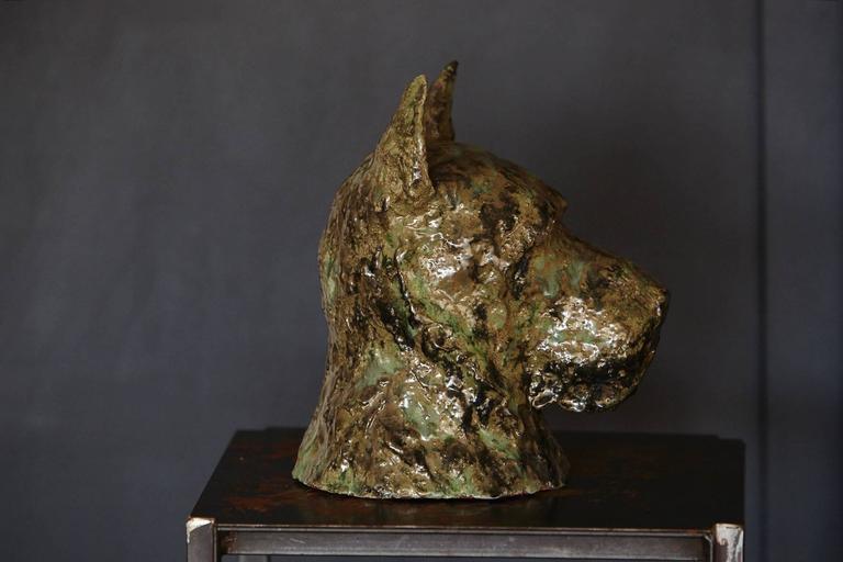 Large Glazed Ceramic Sculpture of a Great Dane's Dog Head at 1stDibs