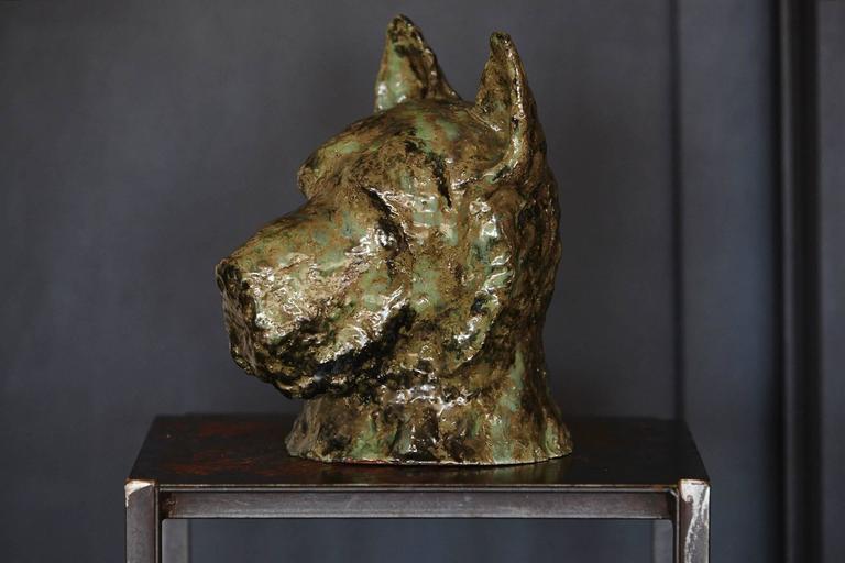 Large Glazed Ceramic Sculpture of a Great Dane's Dog Head at 1stDibs