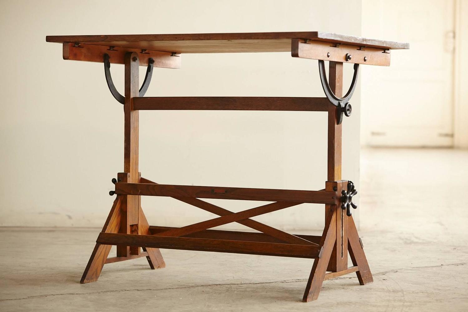 Antique Industrial American Oak Drafting Table at 1stdibs