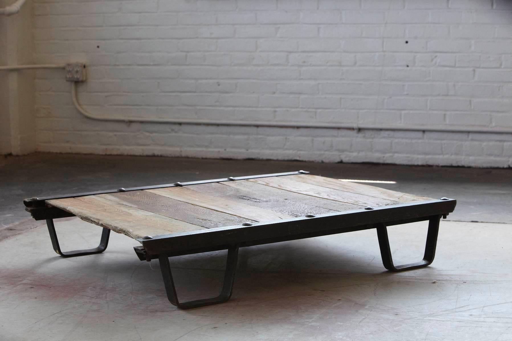 Vintage Industrial Steel and Wood Skid Platform, Low Coffee Table For ...