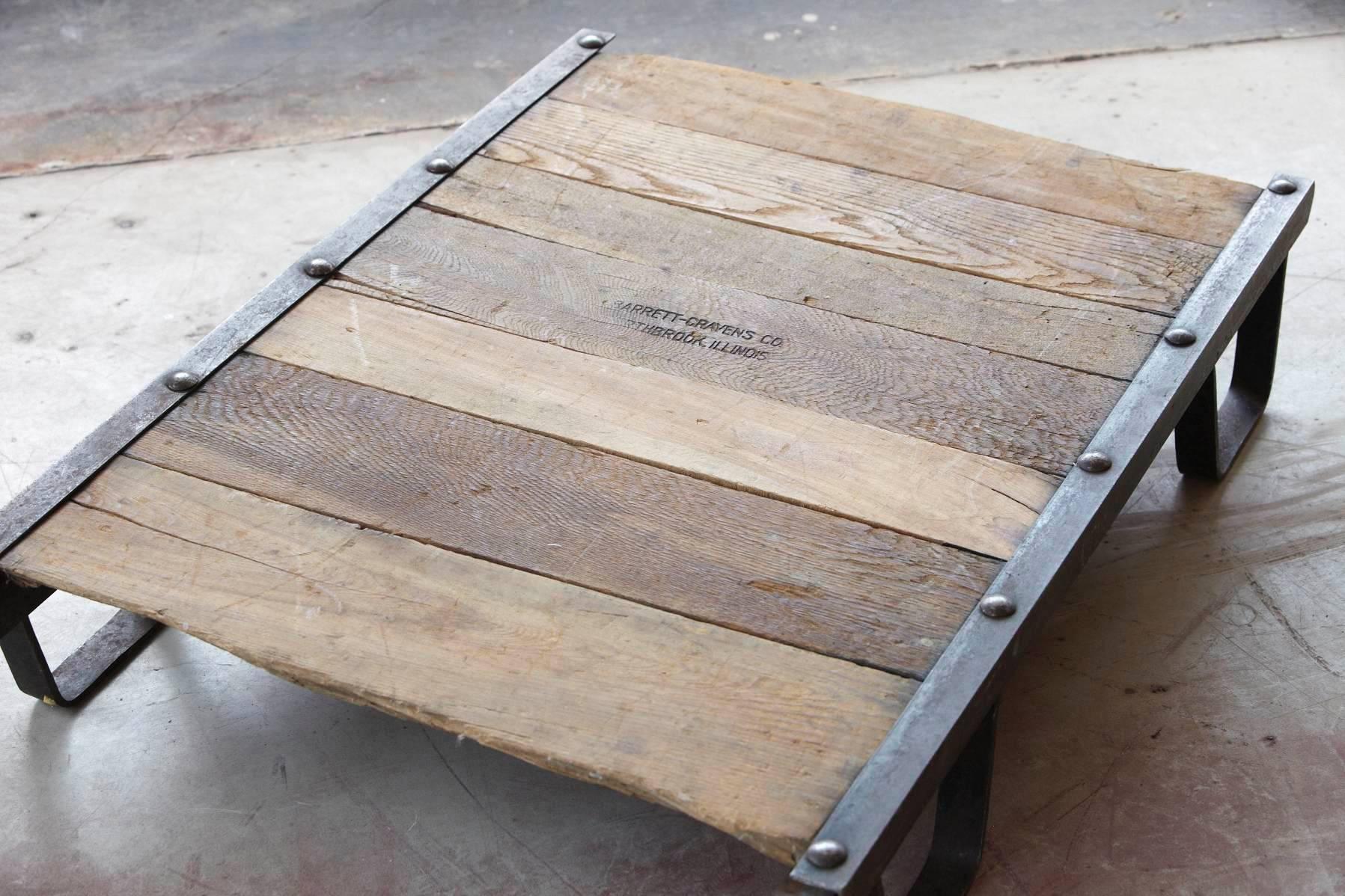 Vintage Industrial Steel and Wood Skid Platform, Low Coffee Table For ...