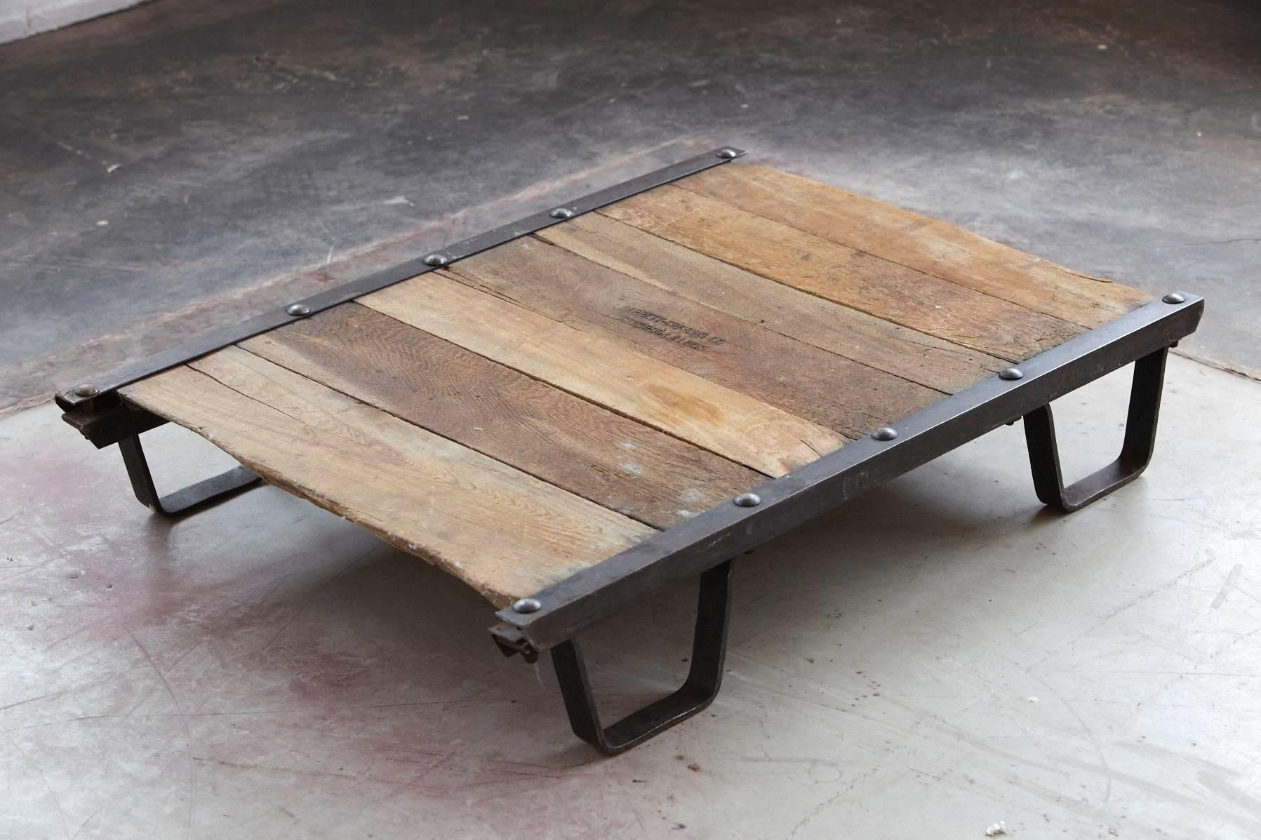 Vintage Industrial Steel and Wood Skid Platform, Low Coffee Table For ...