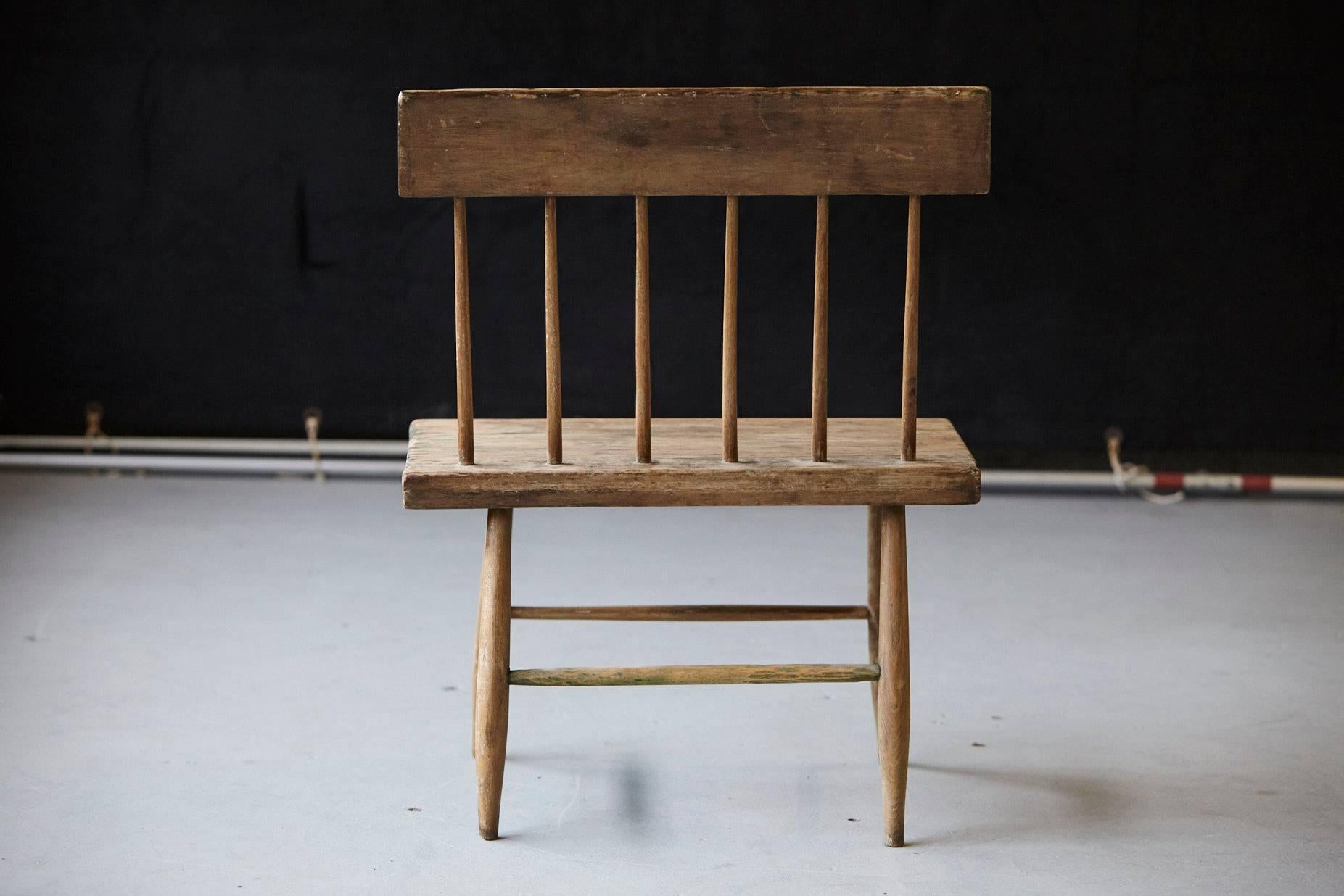 Primitive Antique Pine Wood Bench with High Cap Railed Spindle Back at ...