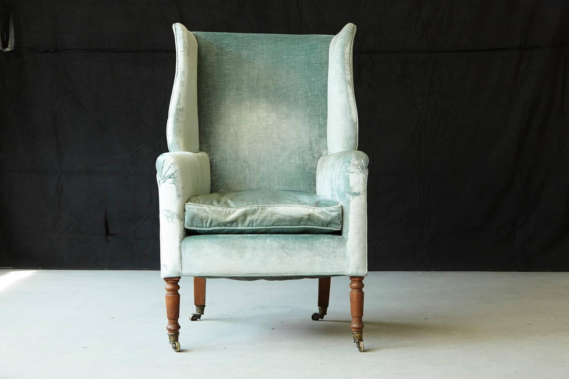 19th Cent. Hepplewhite Mahogany Wingback Chair in Light Turqouise ...