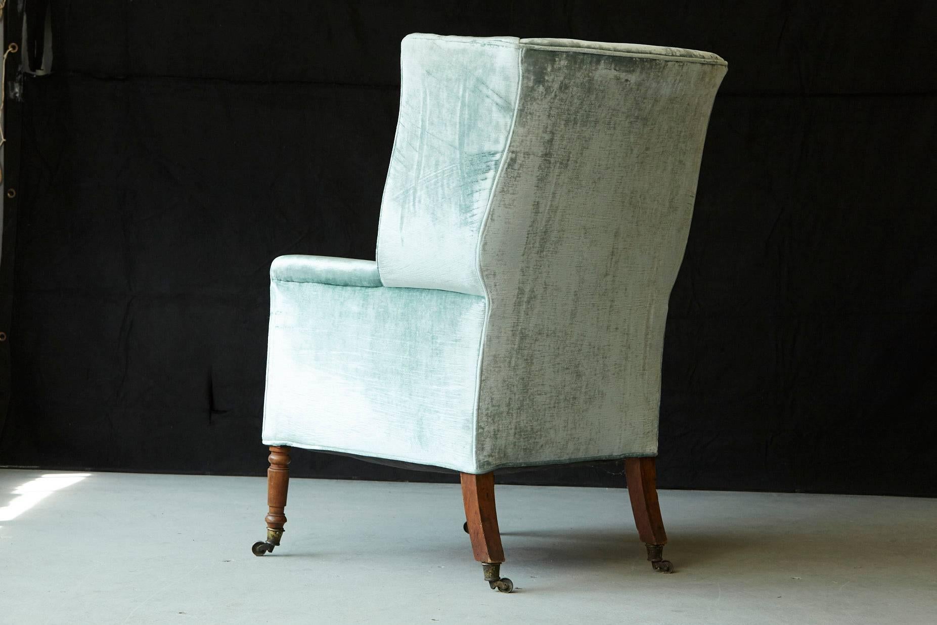 19th Cent. Hepplewhite Mahogany Wingback Chair in Light Turqouise ...