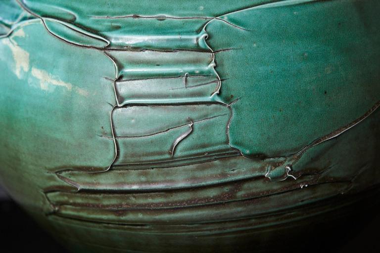 Chris Staley, Large Jar with Textured Surface in Mottled Green, Signed ...