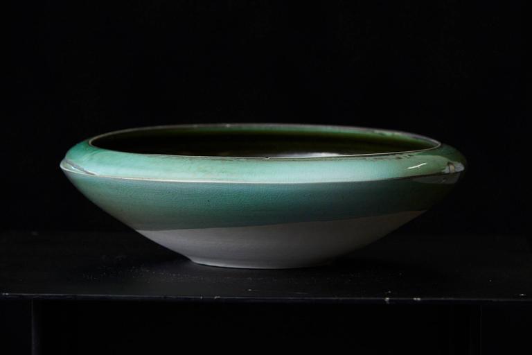 Chris Staley, Large Bowl with Irregular Shape and Partly Green Crackled ...