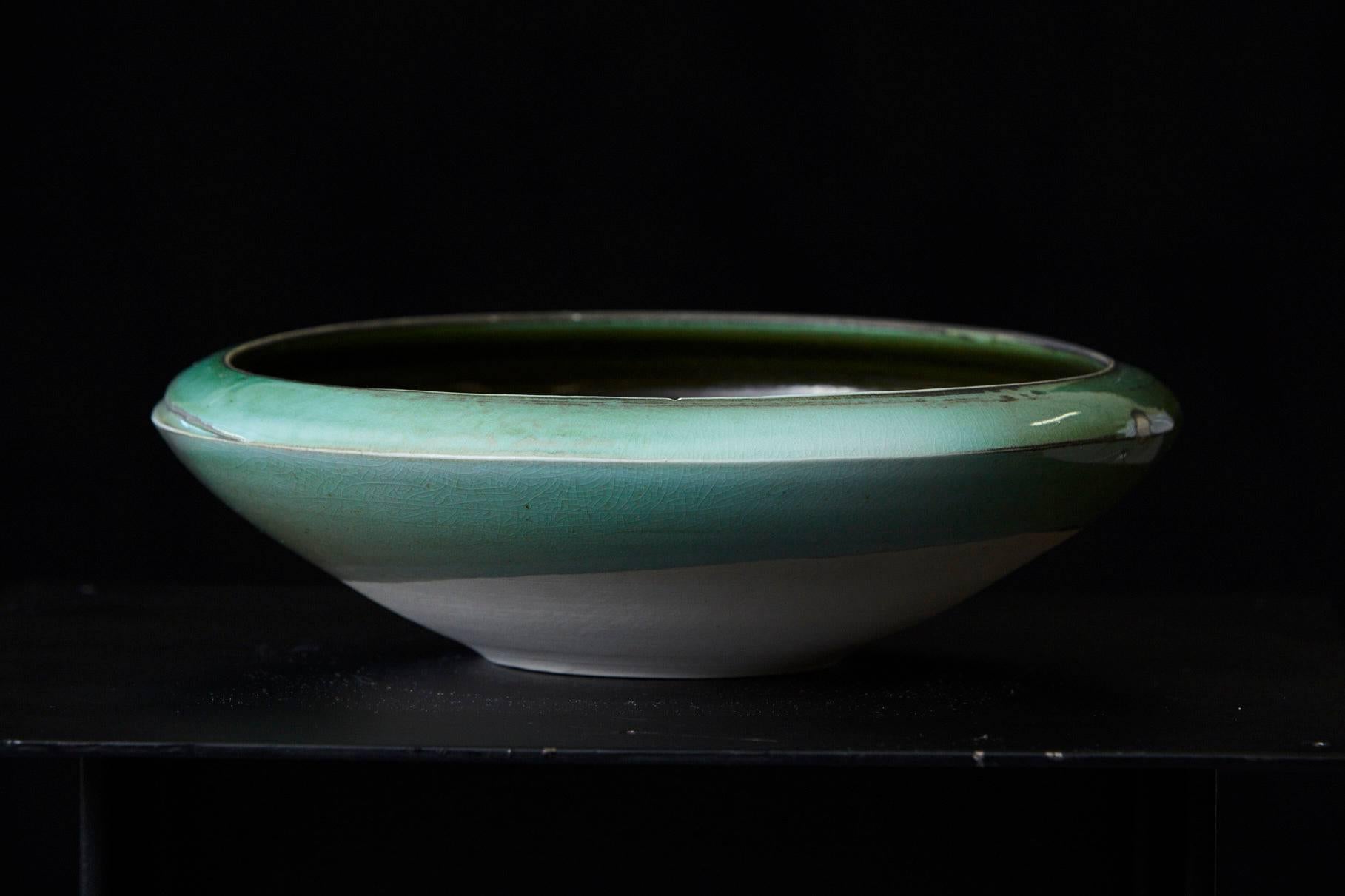 Chris Staley, Large Bowl with Irregular Shape and Partly Green Crackled ...