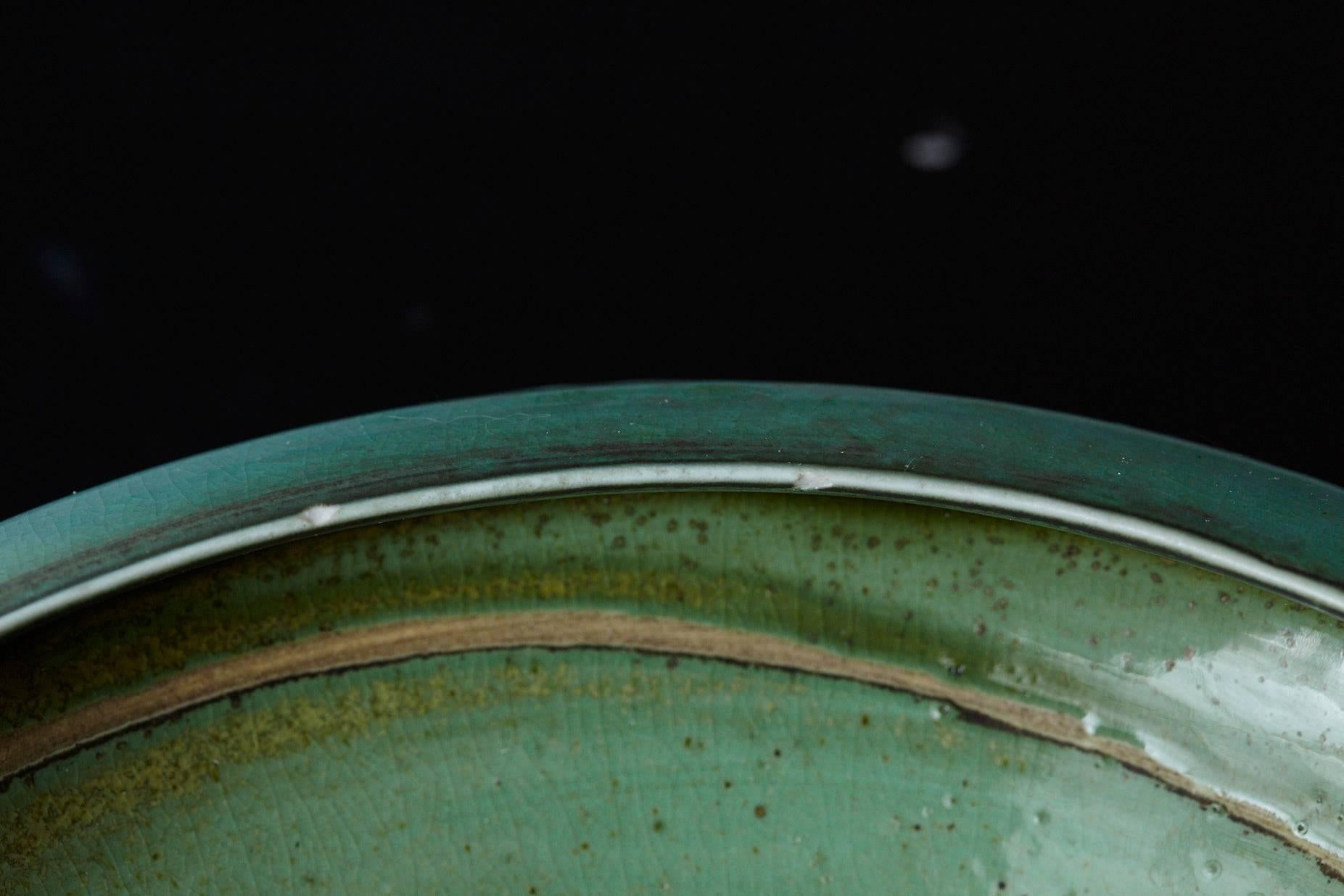 Chris Staley, Large Bowl with Irregular Shape and Partly Green Crackled ...