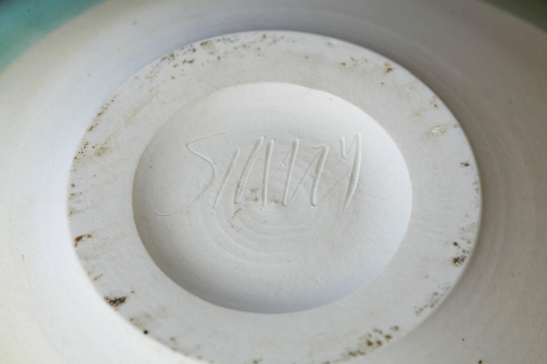 Chris Staley, Large Bowl with Irregular Shape and Partly Green Crackled ...