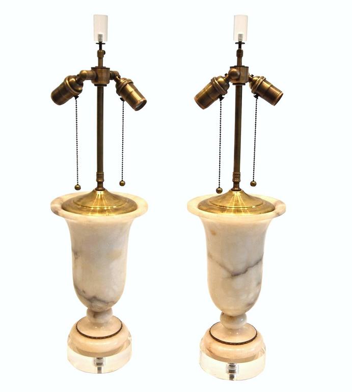 Alabaster Urn Form Lamps on Lucite at 1stDibs