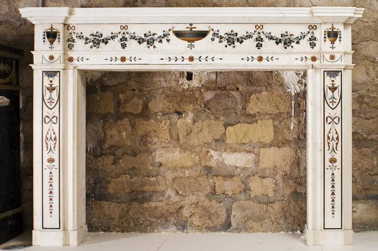 White Marble Fireplace with Pietro Bossi Scagliola Inlays, Late 18th ...