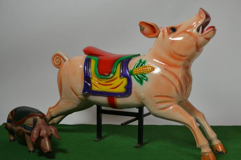 Wooden Carousel Animal Sculpture Pig at 1stDibs