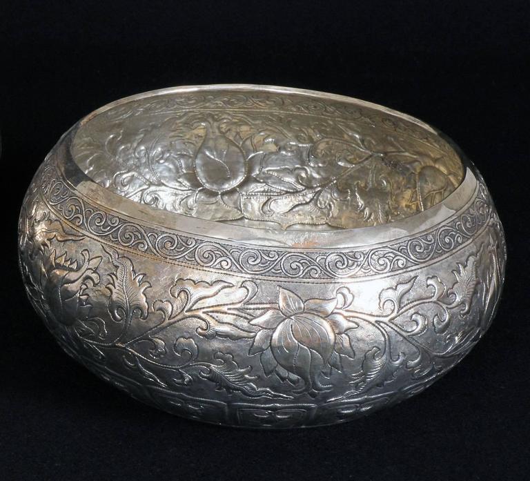 Contemporary Hand-Worked Solid Silver Bowl, Chinese Floral Motif ...