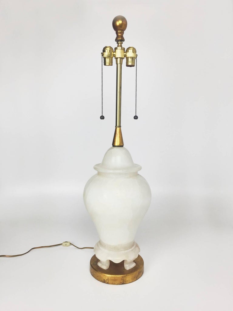 Large Mid-Century Modern Carved Alabaster Urn Form Table Lamp by Marbro ...
