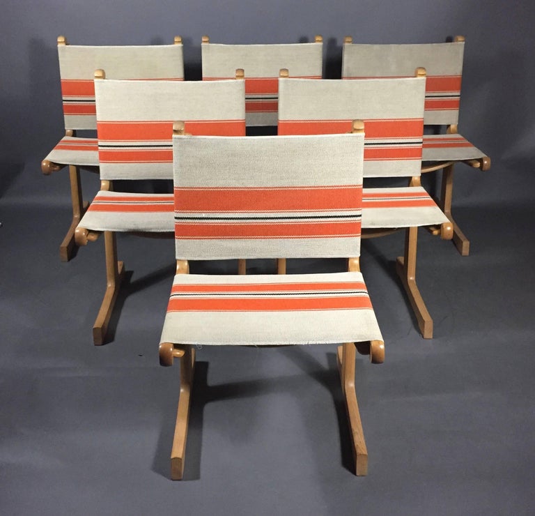 Six Ditte and Adrian Heath Cantilevered Canvas Dining Chairs, Denmark ...