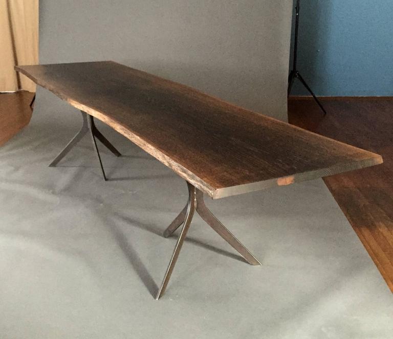 Blackened Red Oak 10' Table, Steel Tripod Base, Daniel Oates, USA at ...