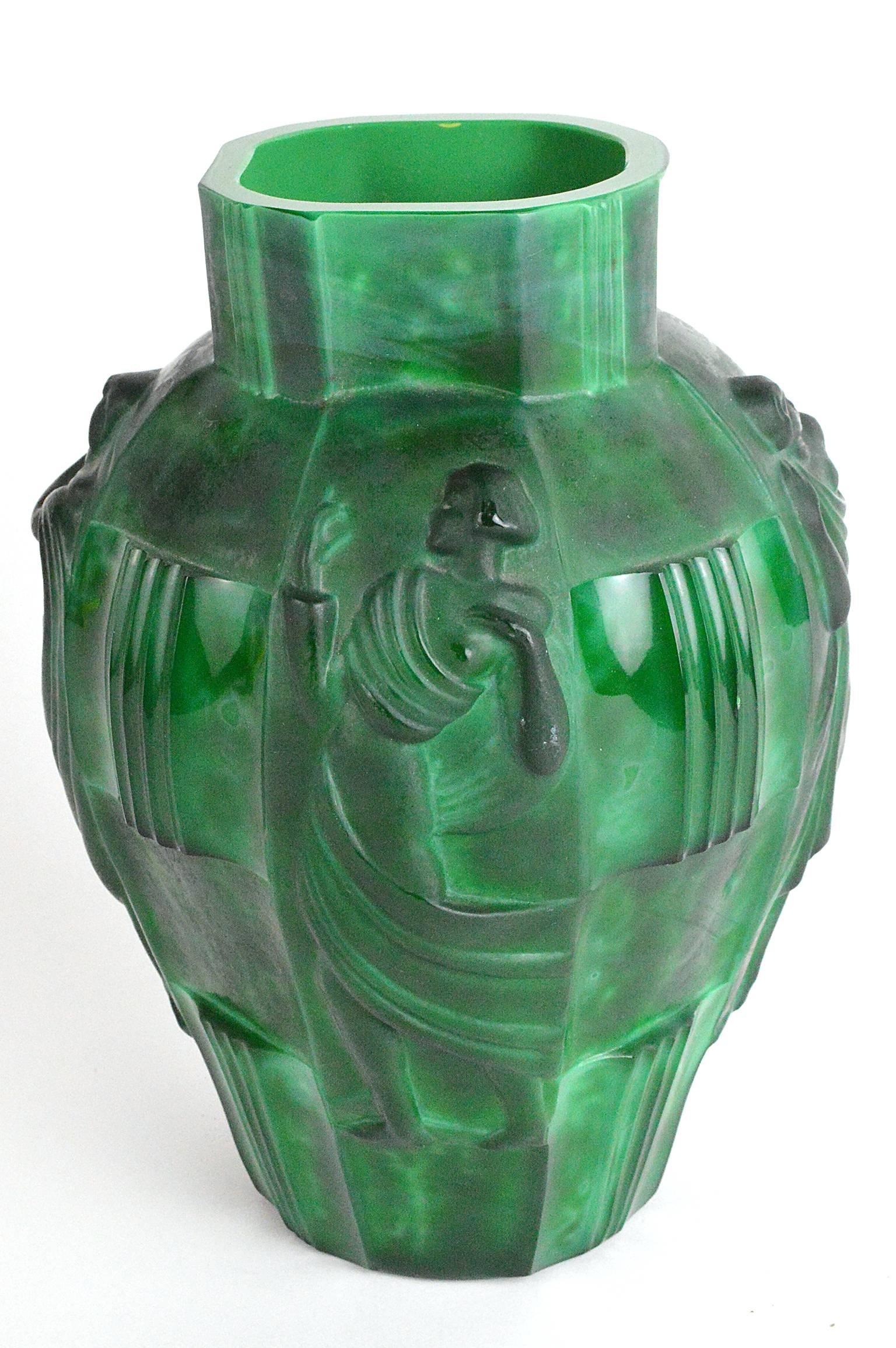 20th Century Art Deco Malachite Glass Vase at 1stDibs