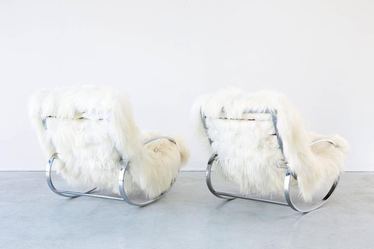 Pair of Mongolian Sheepkin Selig Rocking Chairs at 1stDibs