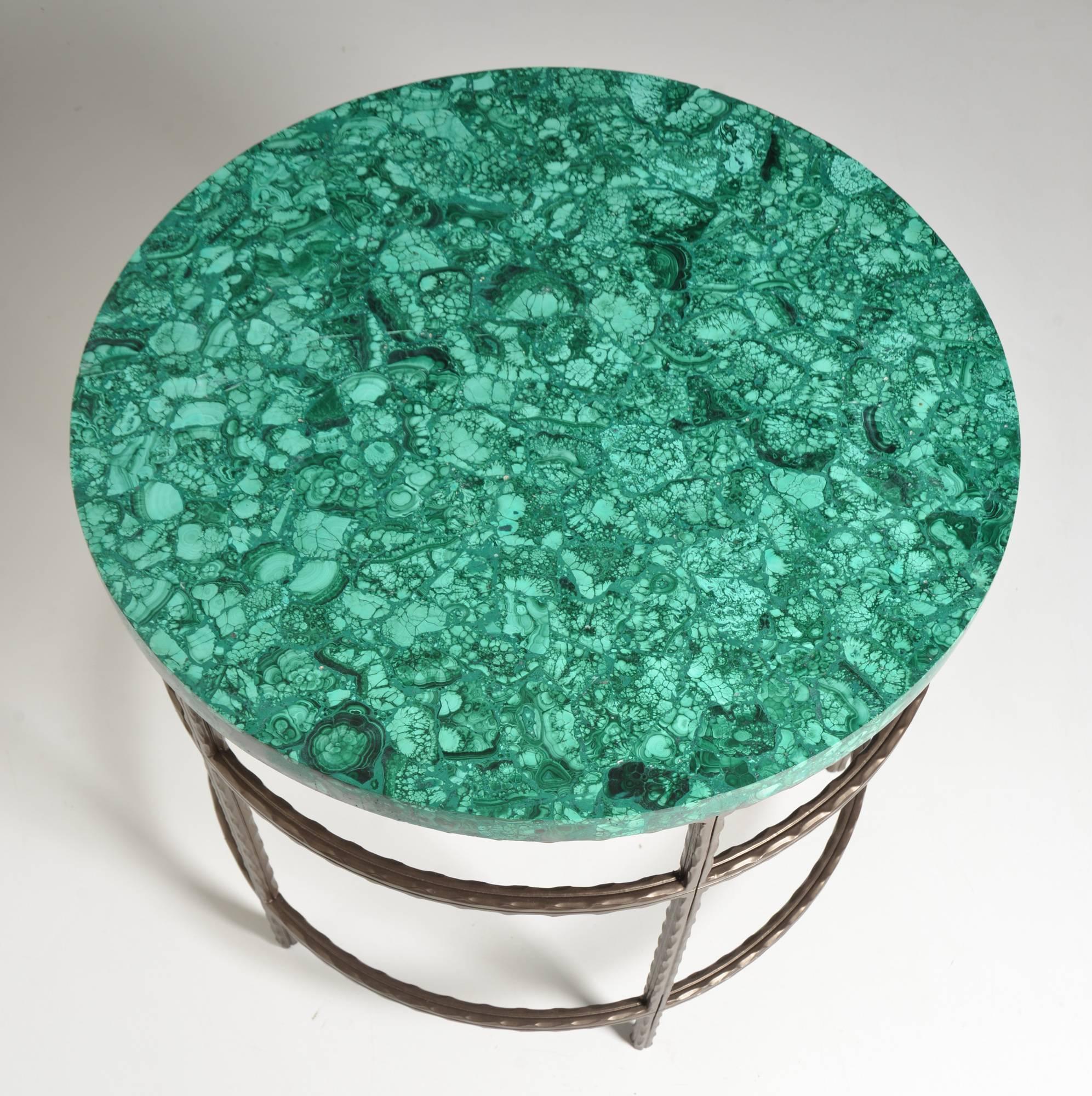 Pair of Malachite Circular Side Tables on Bronze Frames For Sale at 1stDibs